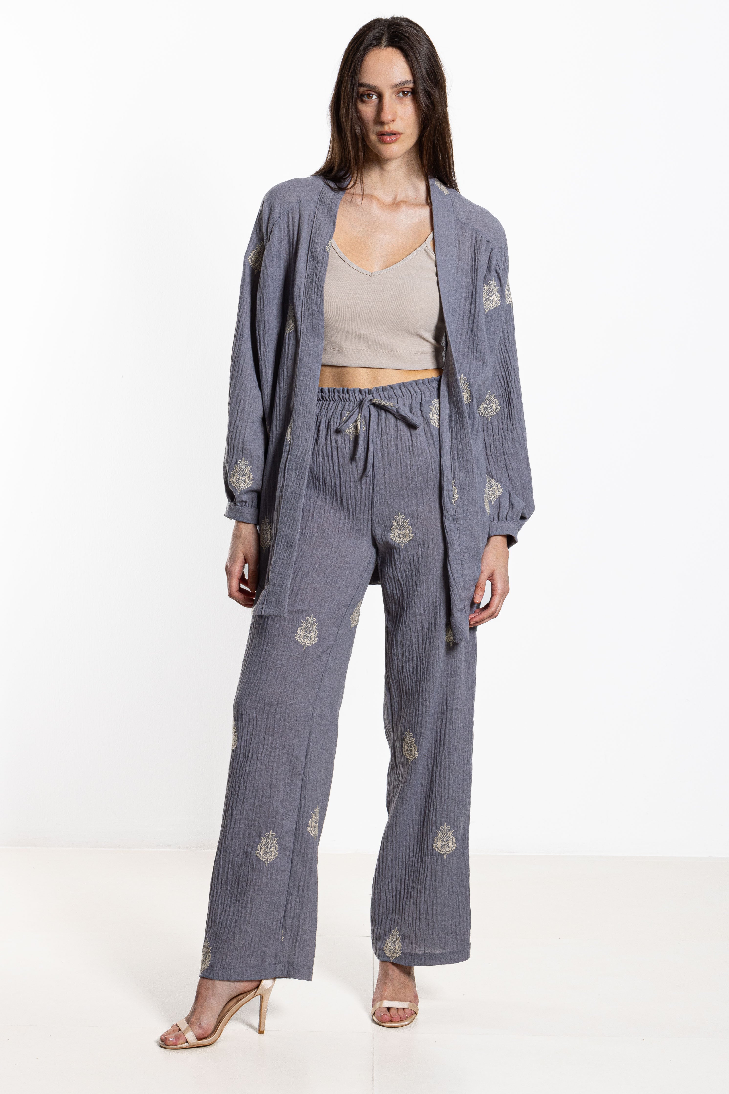 EMBROIDERED LINEN BLEND KIMONO SET – SHAPES | UAE | Shop for the Latest ...